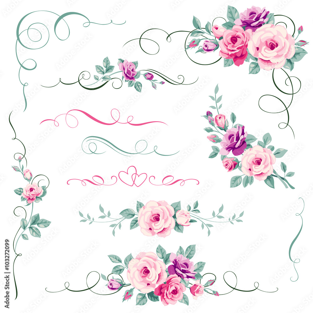 Set of floral calligraphic elements Stock Vector | Adobe Stock