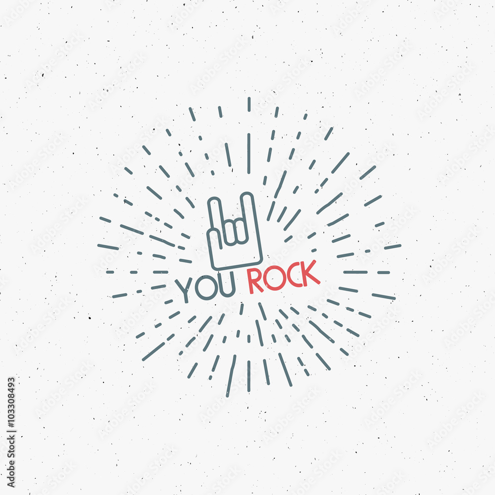 Distressed color poster with rock hand sign You Rock. Tattoo vintage ...