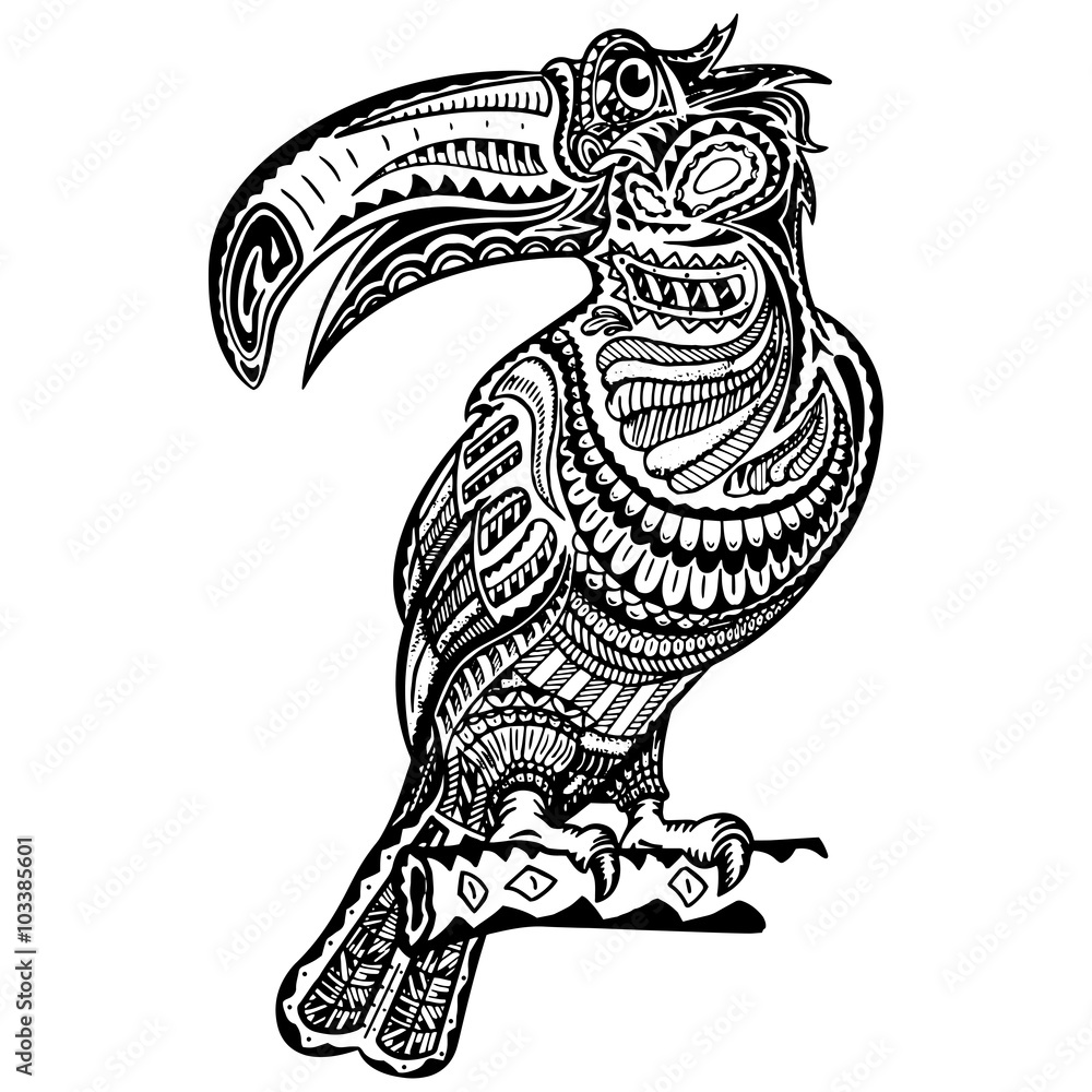 Hand drawn toucan zentangle style for coloring book, shirt design or ...