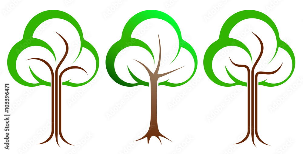 cartoon set of three trees on a white background Stock Vector | Adobe Stock