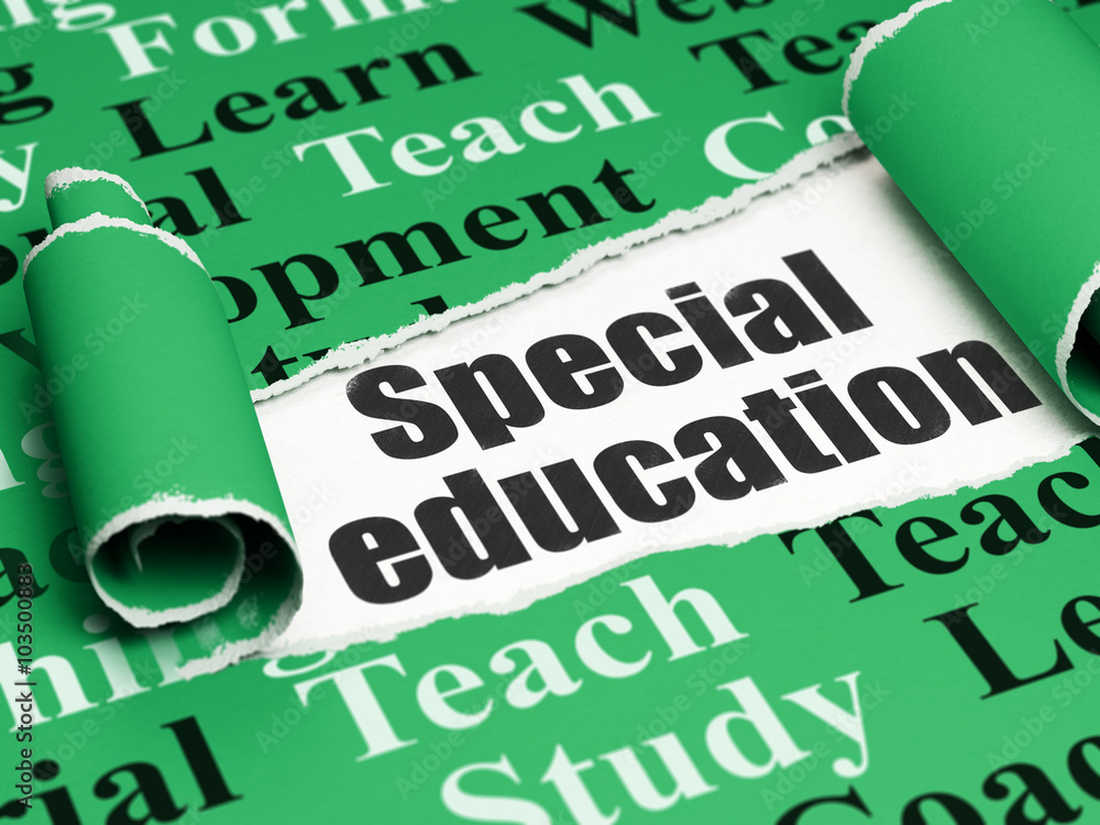 Learning concept: black text Special Education under the piece of torn ...