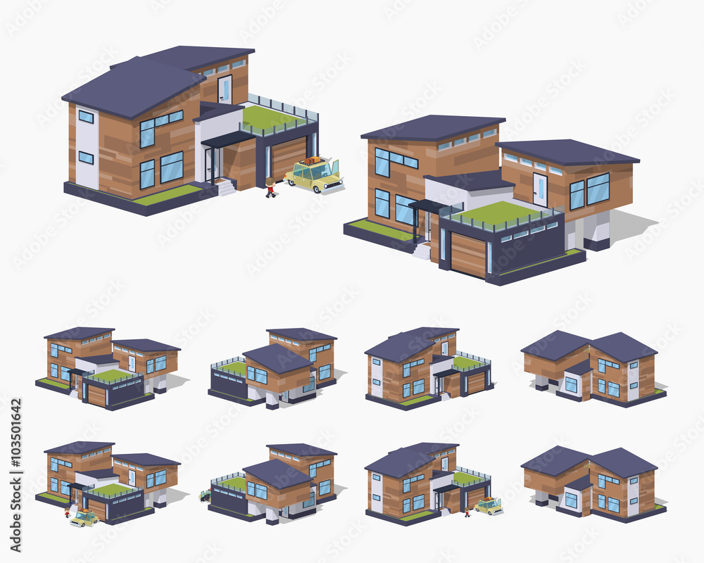 Contemporary american house. 3D lowpoly isometric vector illustration ...