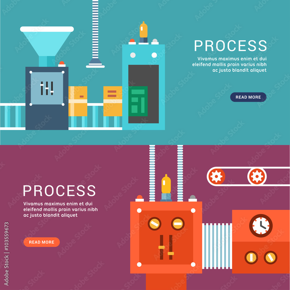 Conveyor System with Manipulators. Flat Style Vector Illustration Stock ...