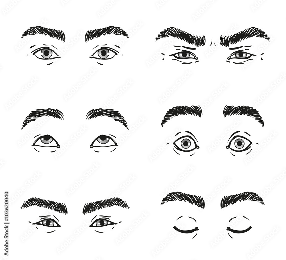 Set male eyes, looks straight up, squint with different facial ...