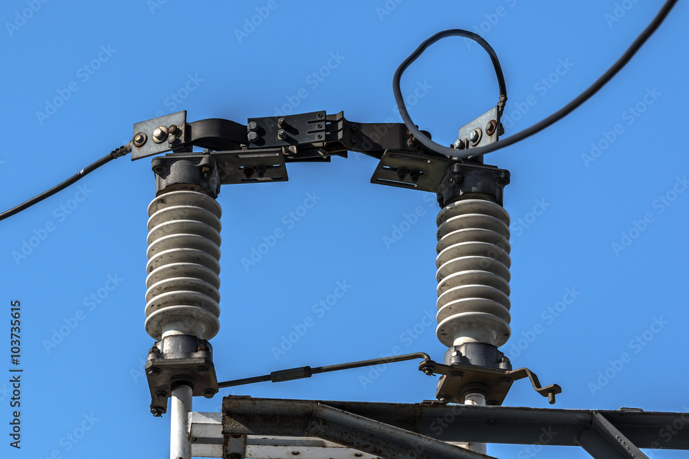 high-voltage insulators electric current Stock Photo | Adobe Stock