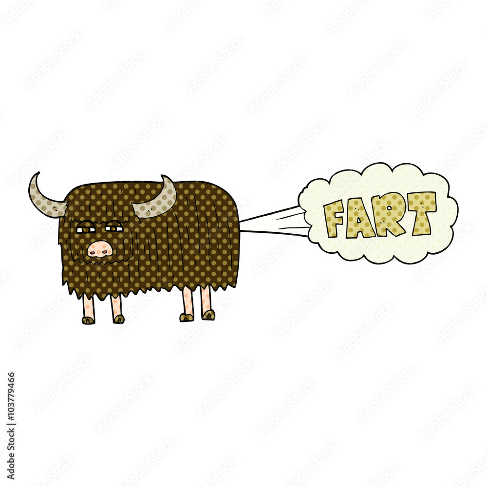 cartoon hairy cow farting Stock Vector | Adobe Stock