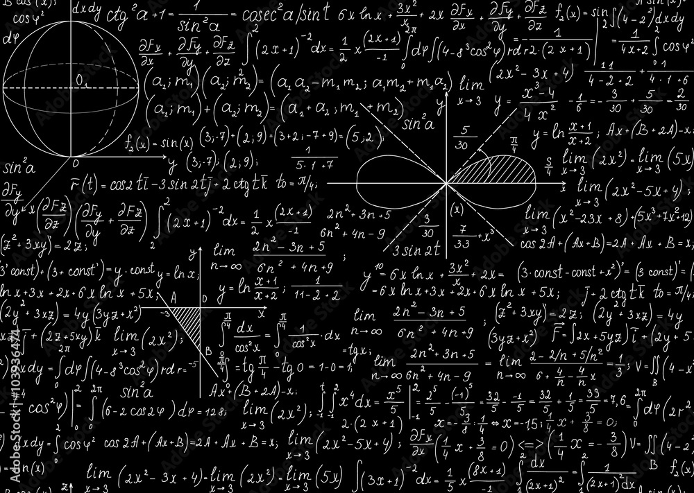 Mathematical vector seamless pattern with plots and equations. You can ...