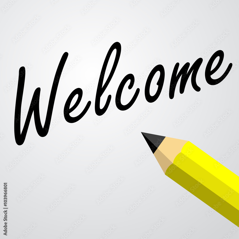 Icono plano texto Welcome con lapiz Stock Vector | Adobe Stock