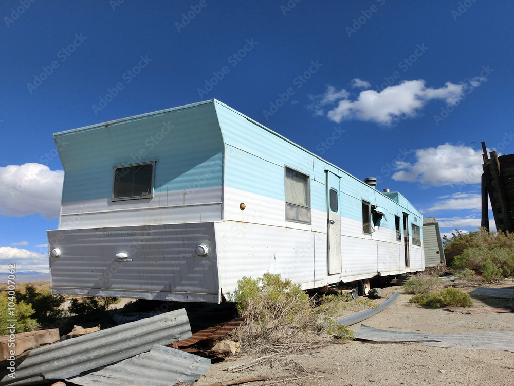 Old vintage camper abandoned in the desert - landscape color photo ...