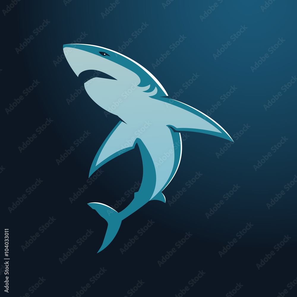 Great white shark sign logo on blue background Stock Vector | Adobe Stock