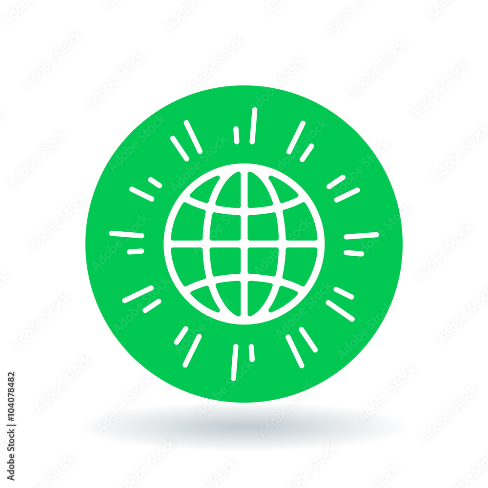Globe icon. Global sign. World symbol. White world globe icon on green ...