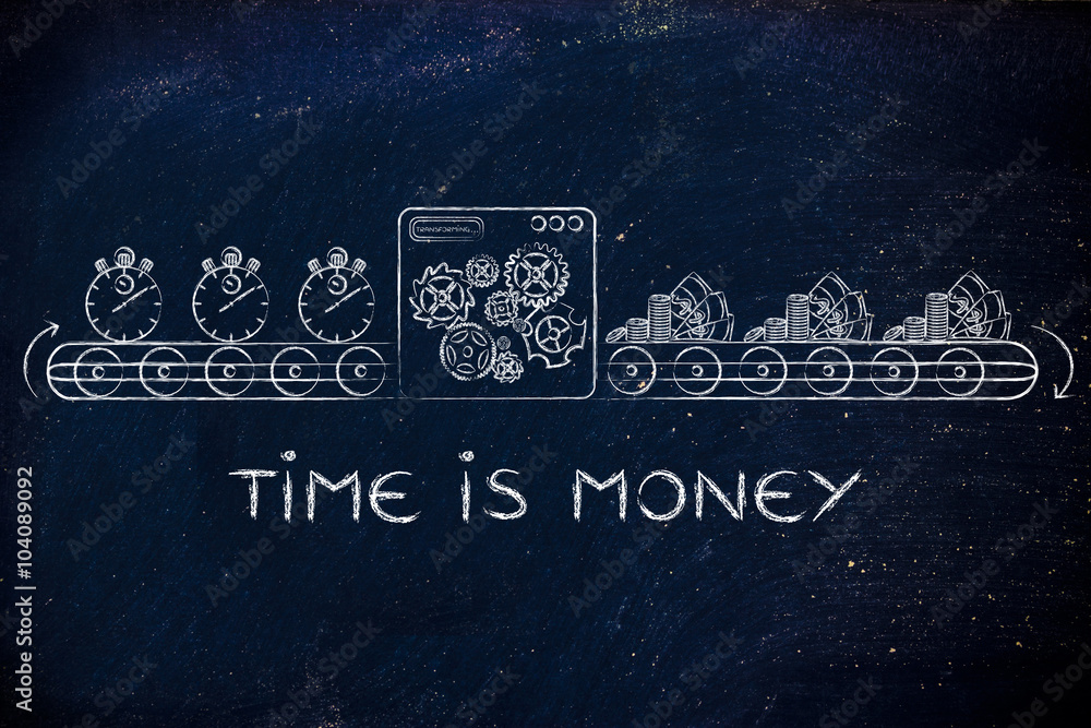 machine turning stopwatches into coins and banknotes, time is mo Stock ...