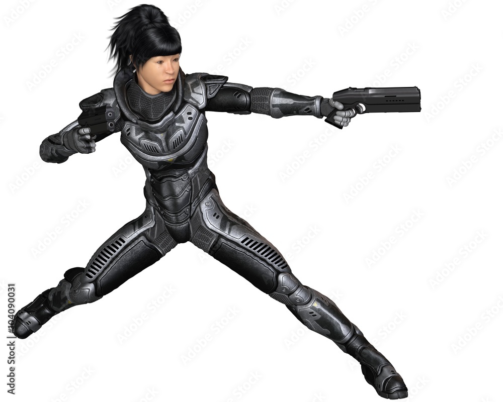 Future Soldier, Asian Female, Fighting - science fiction illustration ...
