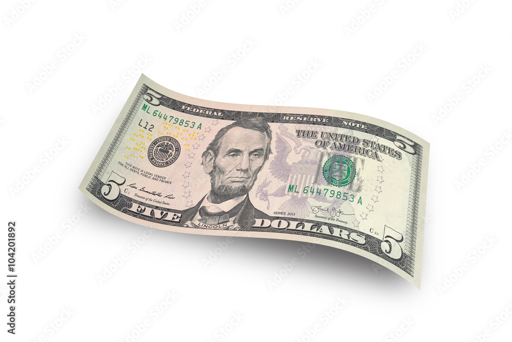 five dollar banknote on white background Stock Illustration | Adobe Stock