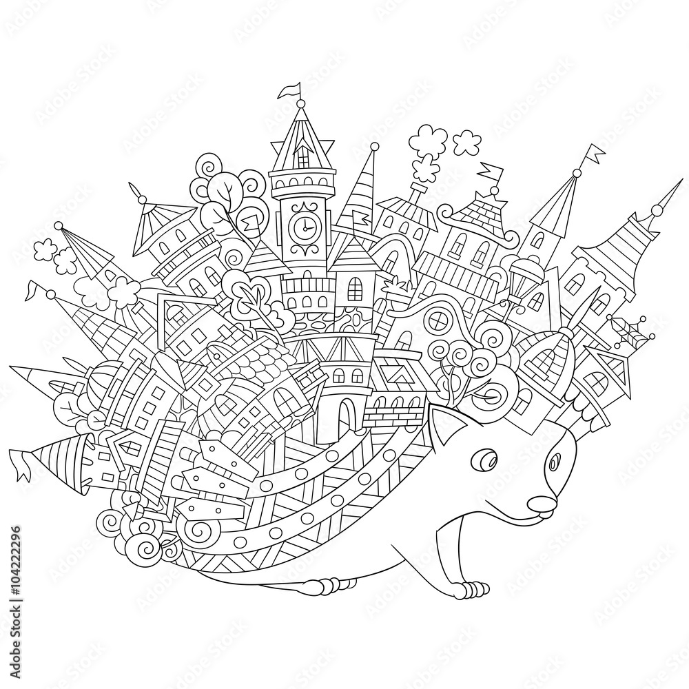 Zentangle stylized cartoon hedgehog, isolated on white background ...