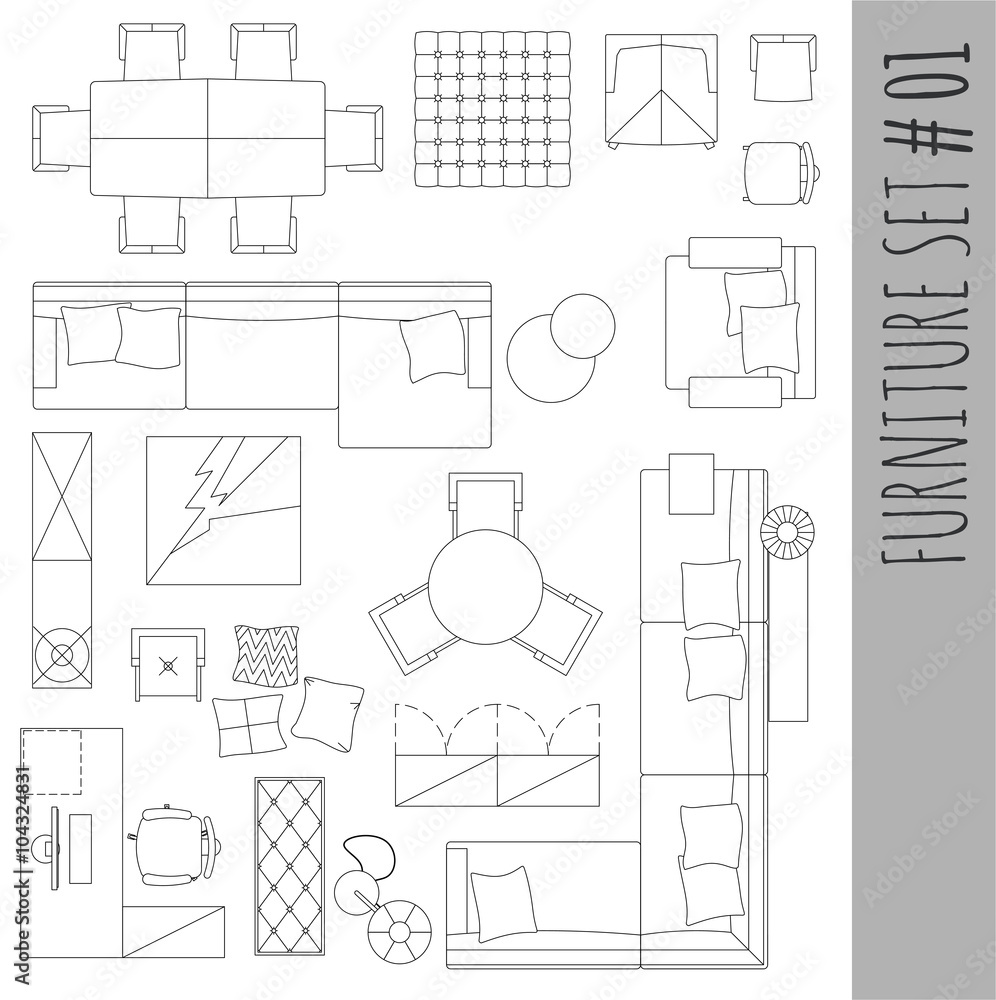 Standard furniture symbols used in architecture plans icons set ...