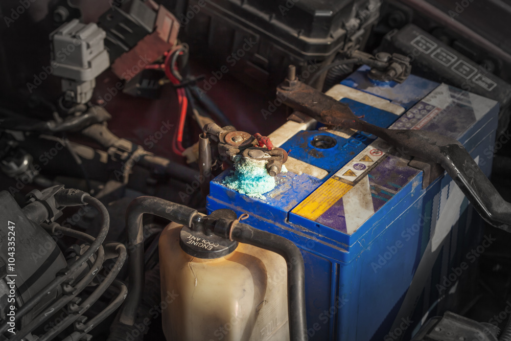 Car battery corrosion on the terminal Stock Photo | Adobe Stock