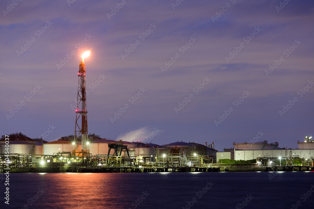 Seaside Industrial factory at night Stock Photo | Adobe Stock