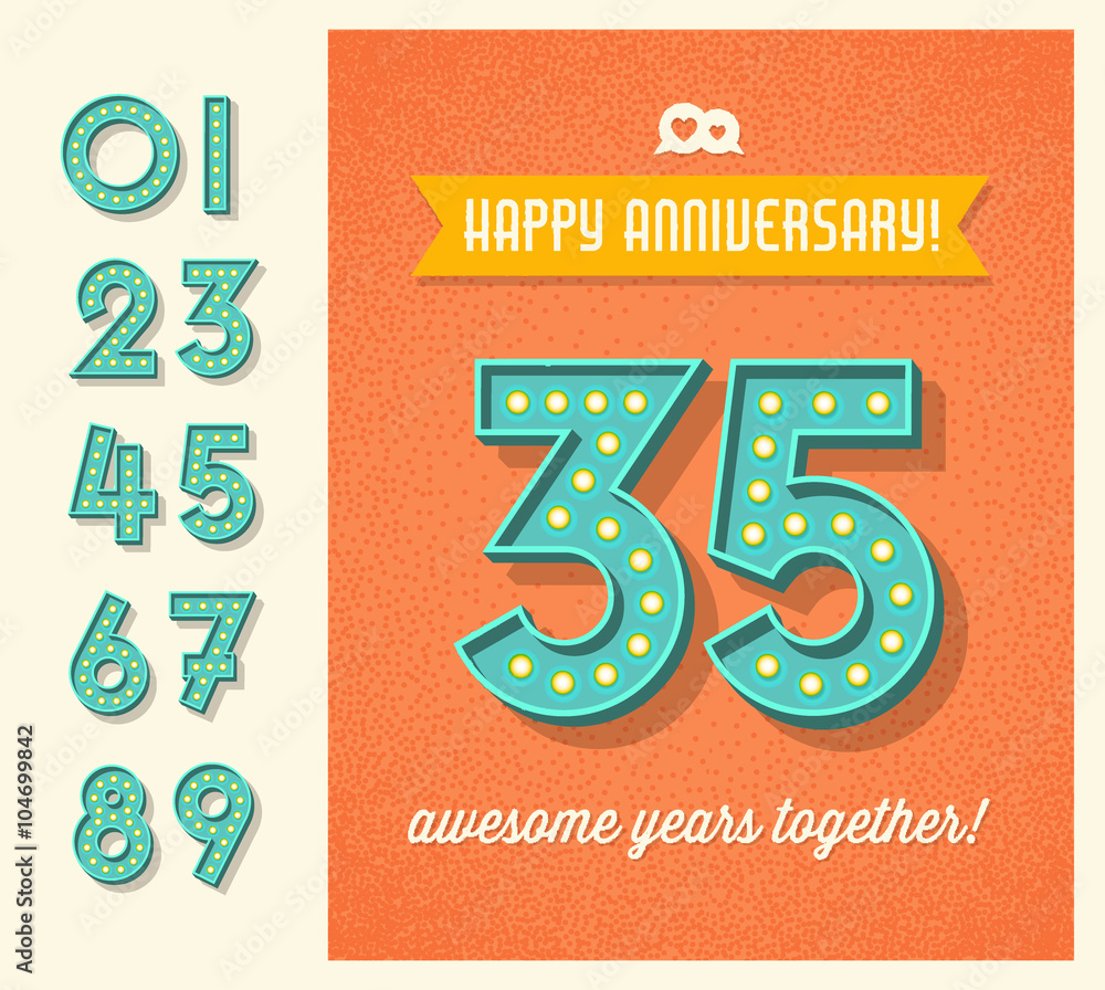Happy Anniversary card or banner design with set of lighted retro ...