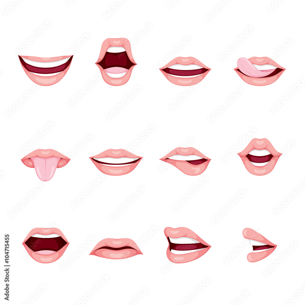 Mouths Set With Various Expressions, organ, emoji, facial expression ...
