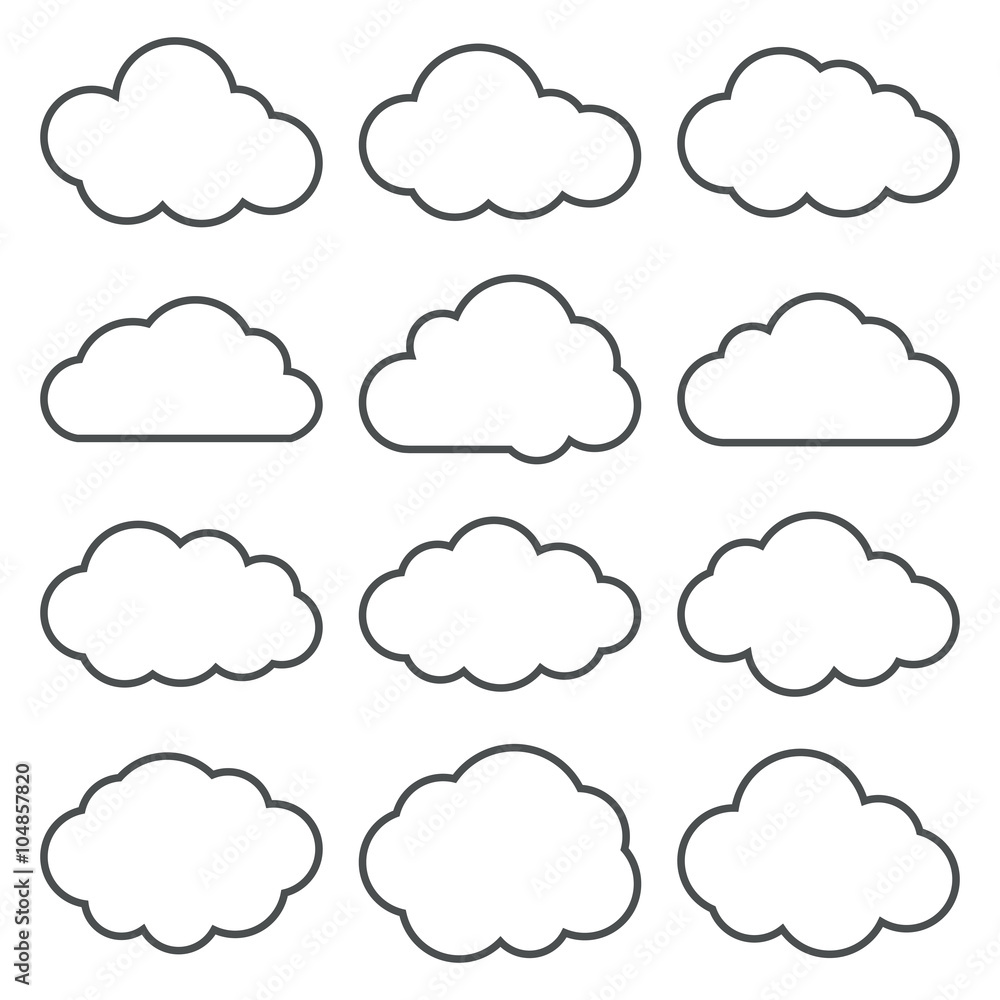 Cloud Shapes collection. Set of Thin Line Cloud Icons. Stock Vector | Adobe Stock