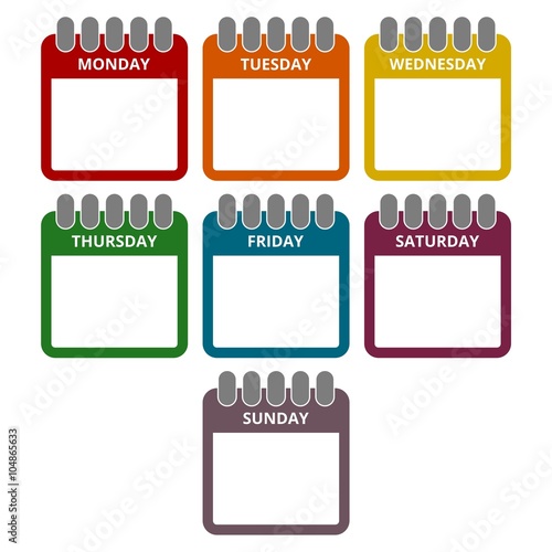 Days of the week, Calendar sheets with the days of the week Stock ...