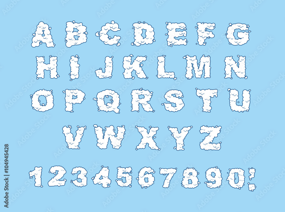 Cloud alphabet. Cloud letters and numbers. White cloud font. Blu Stock ...