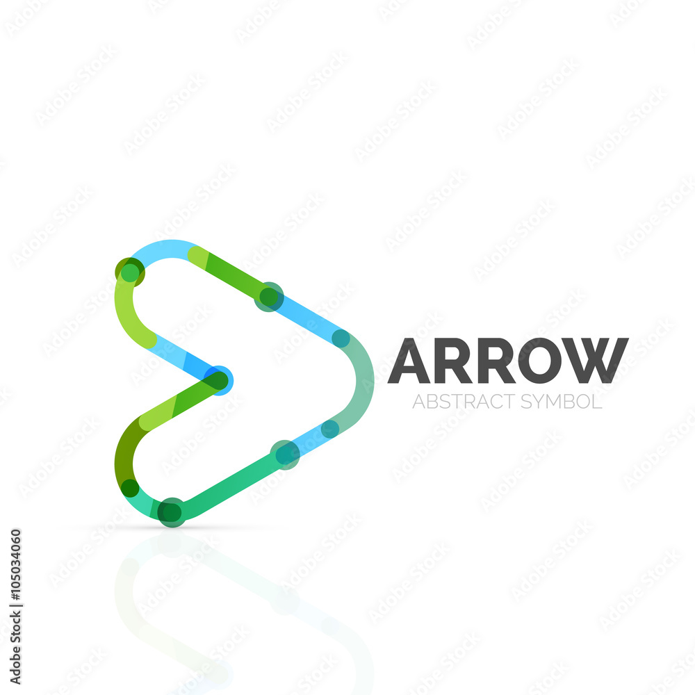 Linear arrow abstract logo, connected multicolored segments of lines in ...