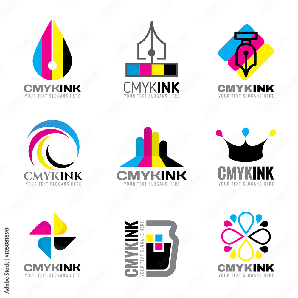 CMYK ink logo vector set design- cyan and magenta and yellow and key ...