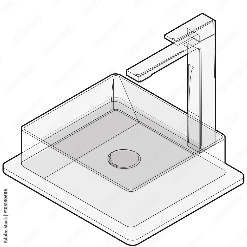 Image vectorielle Stock Isometric basin with tap and water. Bathroom ...