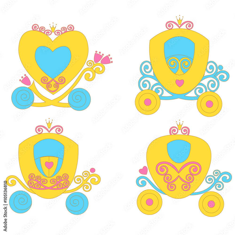 Beautiful fairytale Cartoon Illustration carriage Princess for Children ...