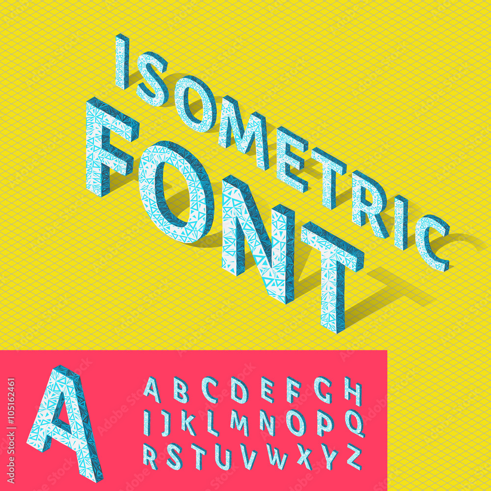 Isometric alphabet and grid, font with geometric pattern. Vector ...