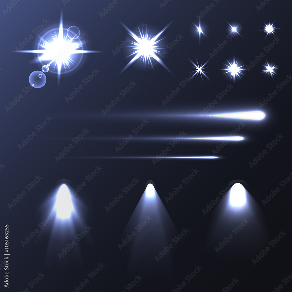 Set of light shiny flares and soffits. Vector illustration for your ...