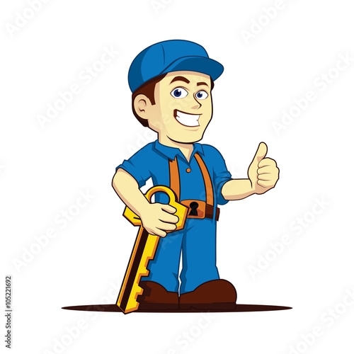 Friendly Cool Locksmith Thumbs Up Cartoon Character Stock Vector ...