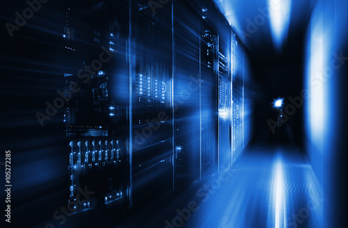 server room in the dark, with bright colored lights motion Stock Photo ...