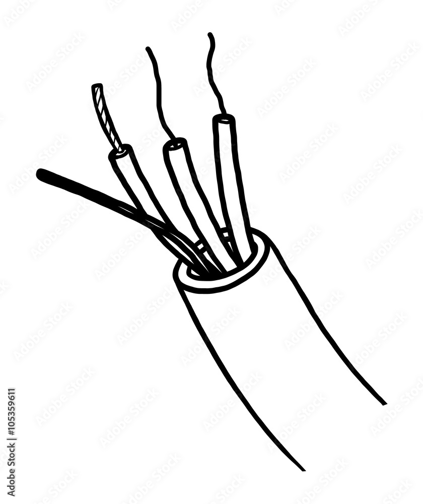 electric, cable wire / cartoon vector and illustration, black and white ...