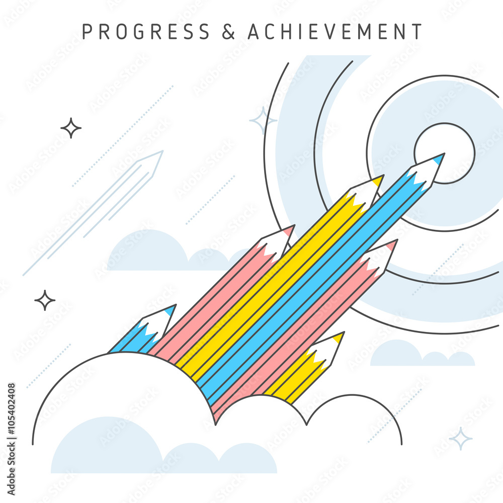 Vector flat line illustration represent progress concept, achievement ...
