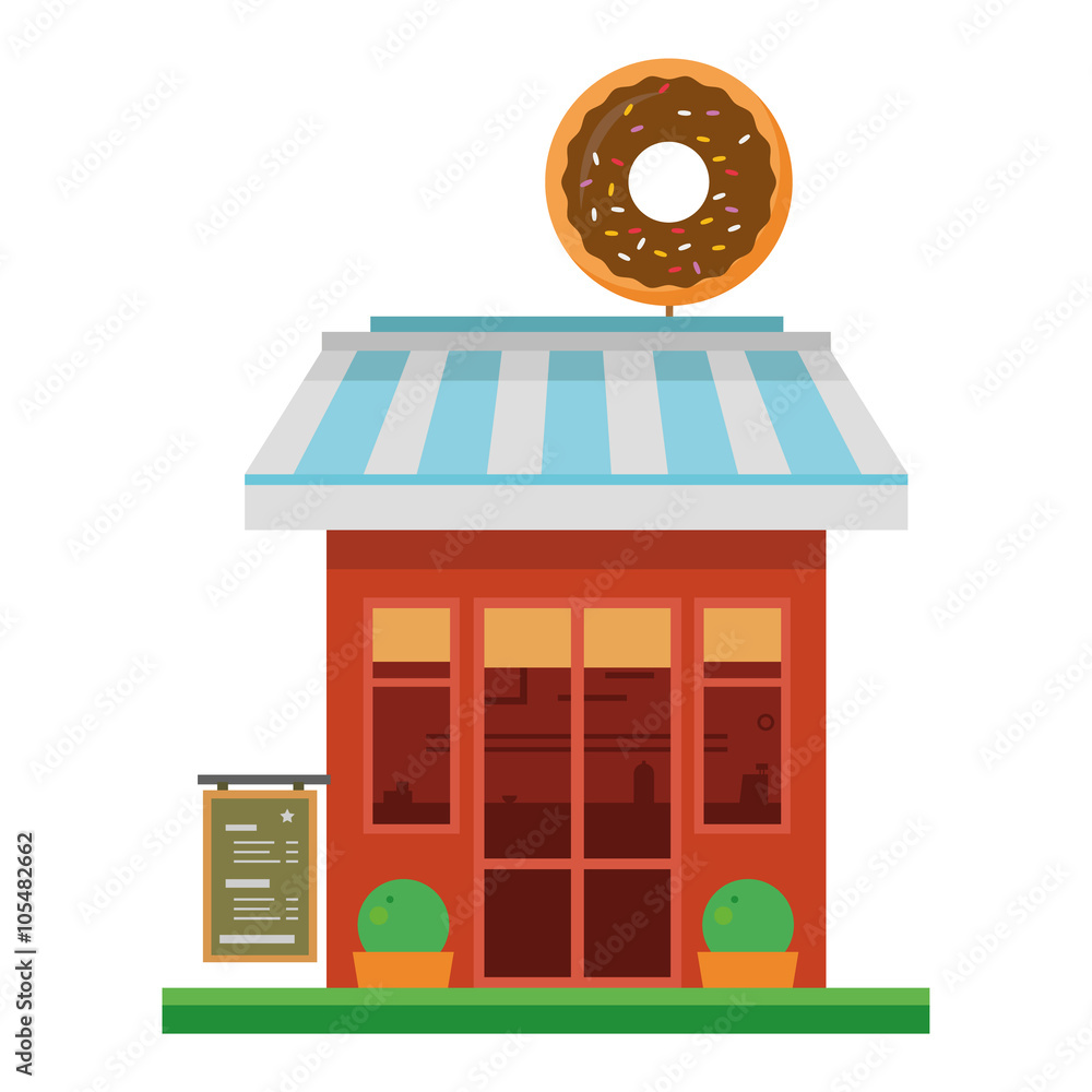 Cute cartoon vector illustration of a donuts shop Stock Vector | Adobe ...