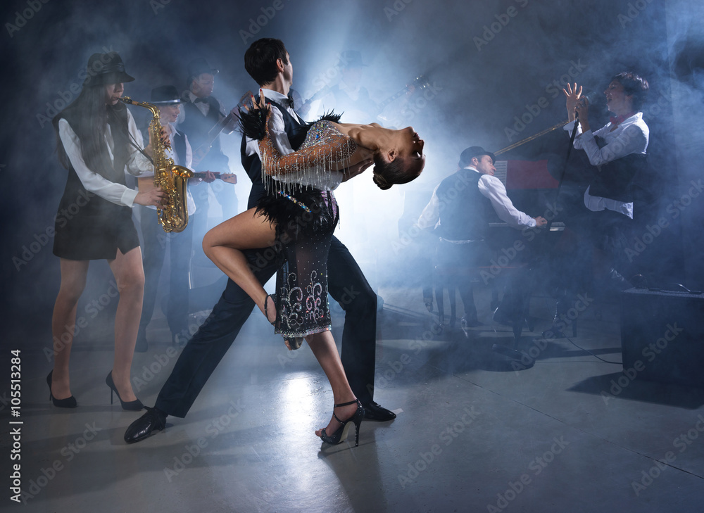 Dance couple dancing ballroom dancing to a live band sounds Stock Photo ...