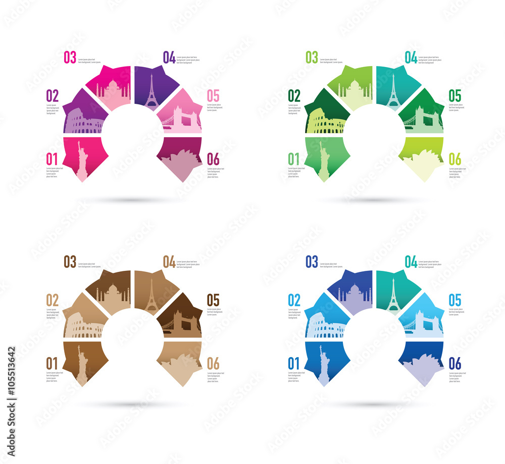 famous landmarks on a pie chart set Stock Vector | Adobe Stock