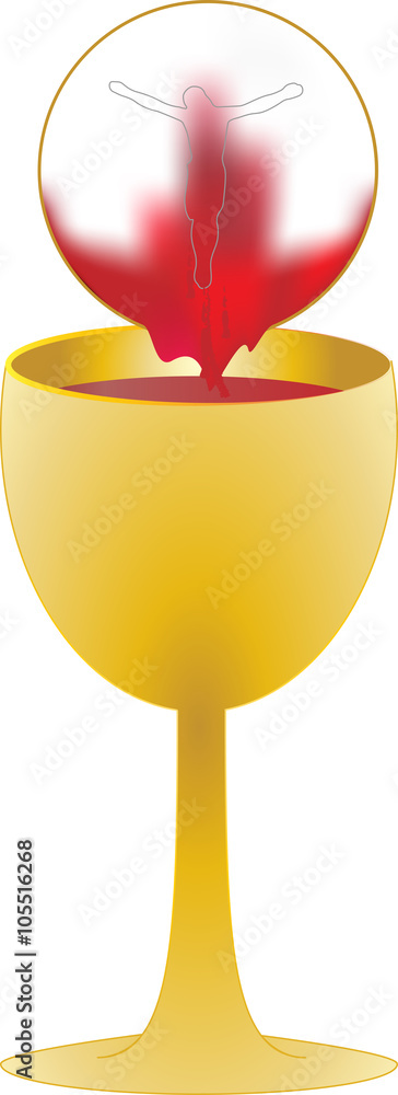 Eucharist symbol of bread and wine, chalice and bleeding host with the ...
