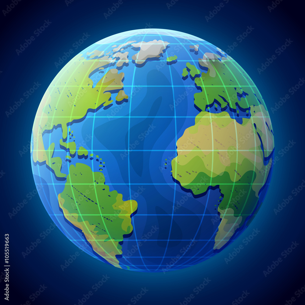 View of globe from space. Earth planet with ocean and continents ...