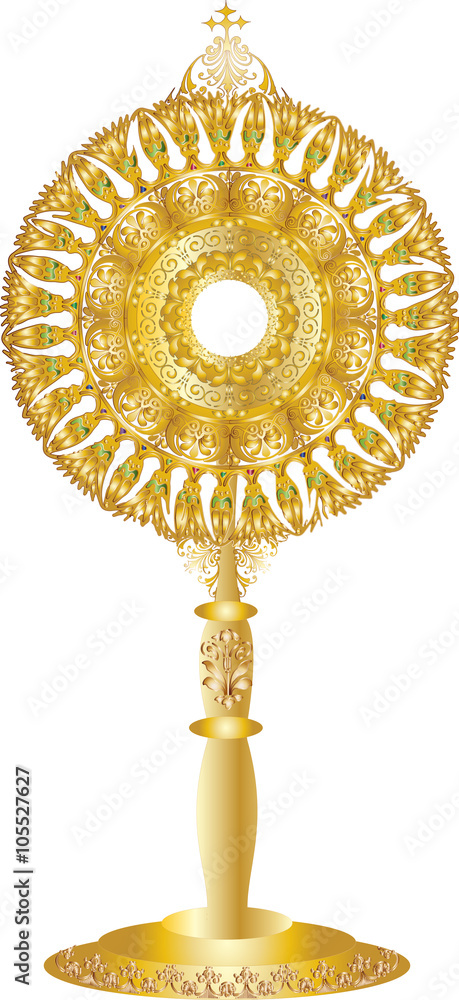 Golden monstrance for Eucharistic adoration of the Blessed Sacrament ...