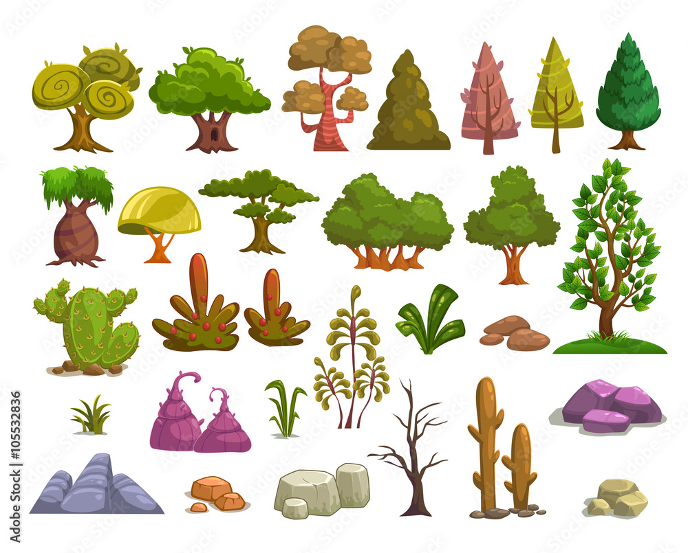 Cartoon nature landscape elements Stock Vector | Adobe Stock