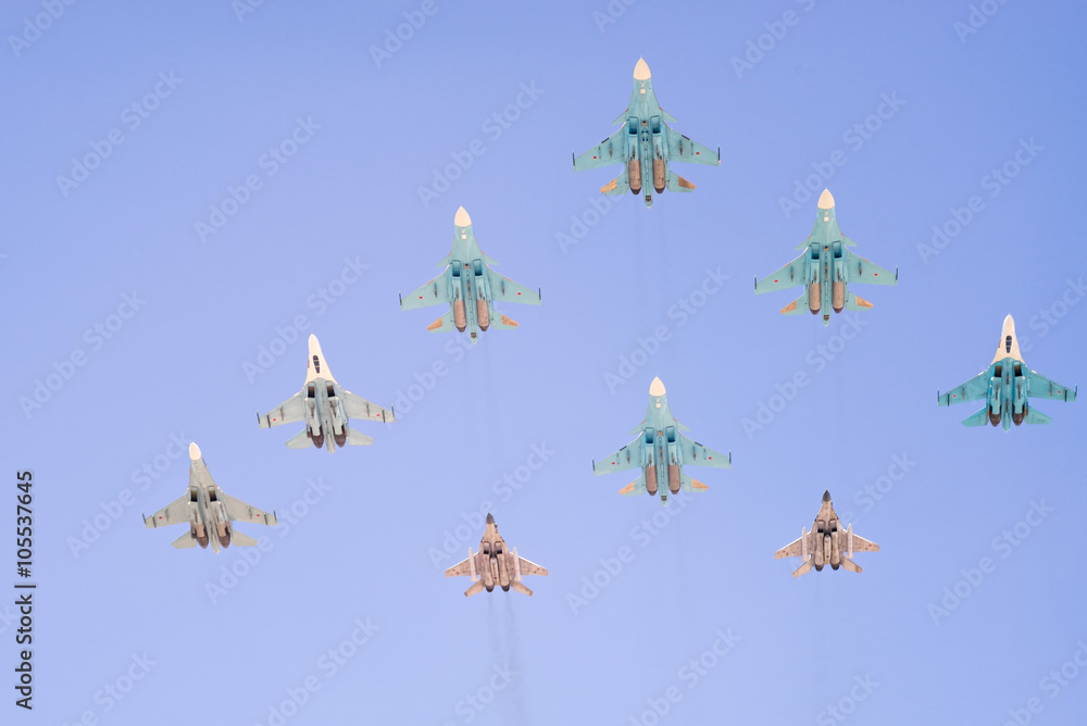 Su-34 (Fullback) fighter-bombers, Su-27 (Flanker) supermanoeuverable ...