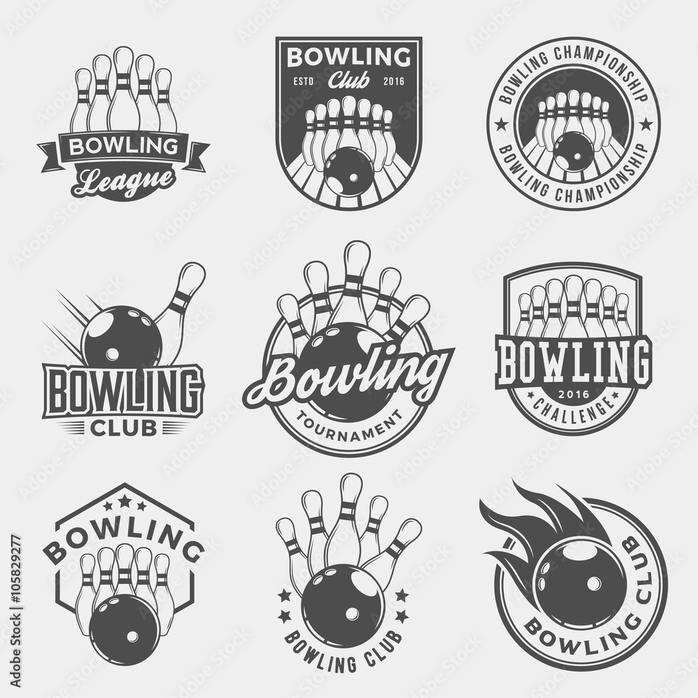 vector set of bowling logos, emblems and design elements Stock Vector ...