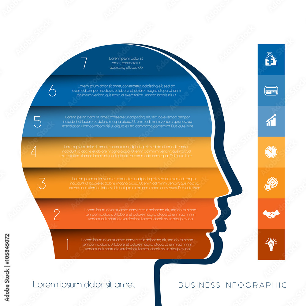 Head the person from colour strips template for seven positions Stock ...