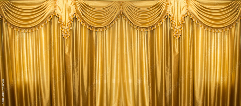 luxury yellow Gold curtains texture background on theatre cinema stage ...