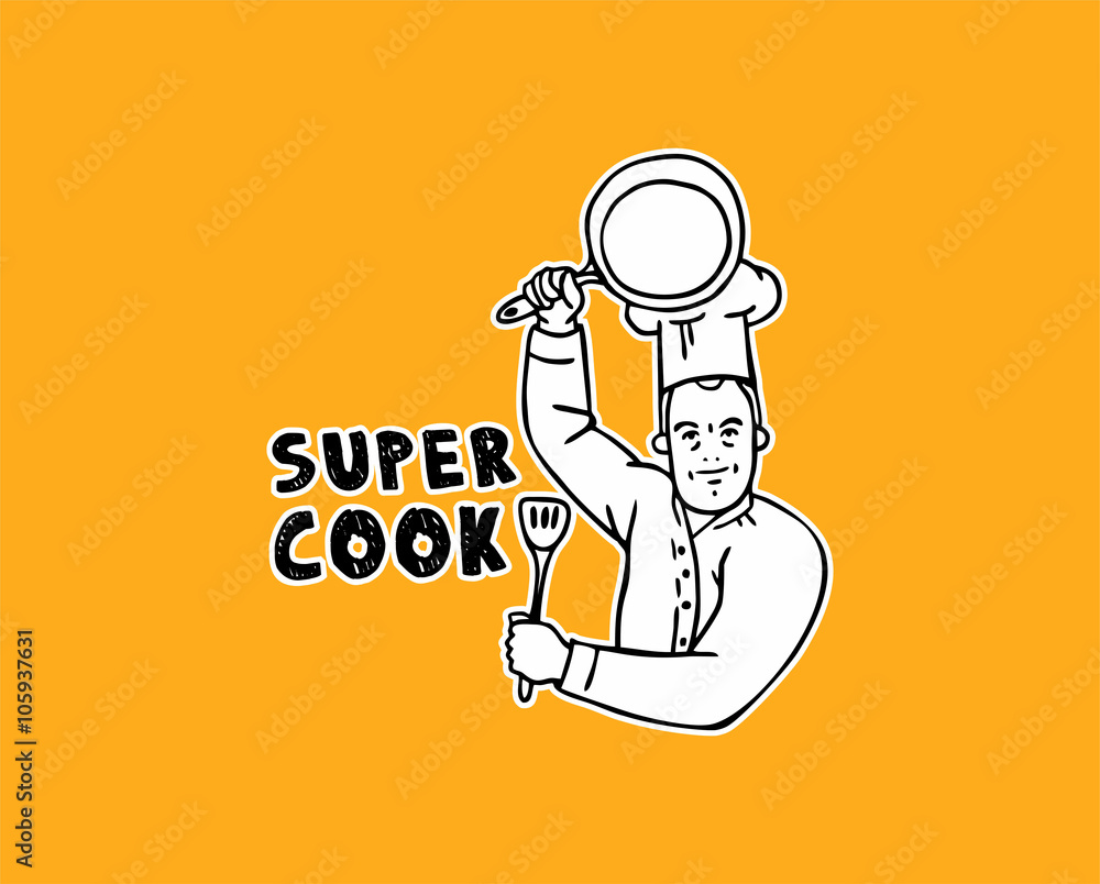 Super cook logo sticker yellow Stock Vector | Adobe Stock