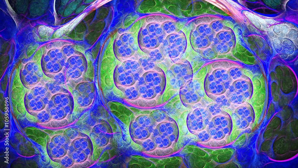 Living cells under microscope. Mysterious psychedelic microcosm ...